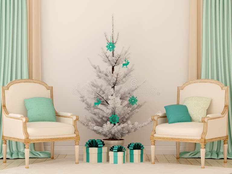 Two Classic Chairs and White Christmas Tree Stock Illustration ...