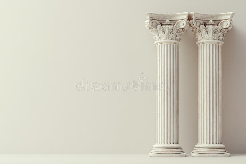 Two Classic Corinthian Columns Standing Against an Empty Wall, Creating ...