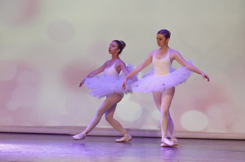 Two Classical Ballerina Dancing on Stage Editorial Stock Image - Image ...