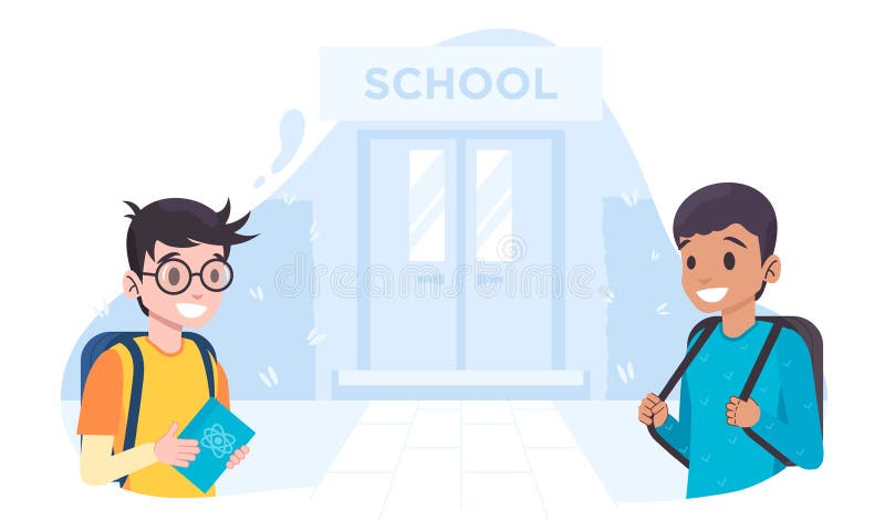 Two Classmates Met Each Other Near the School Threshold Stock Vector ...