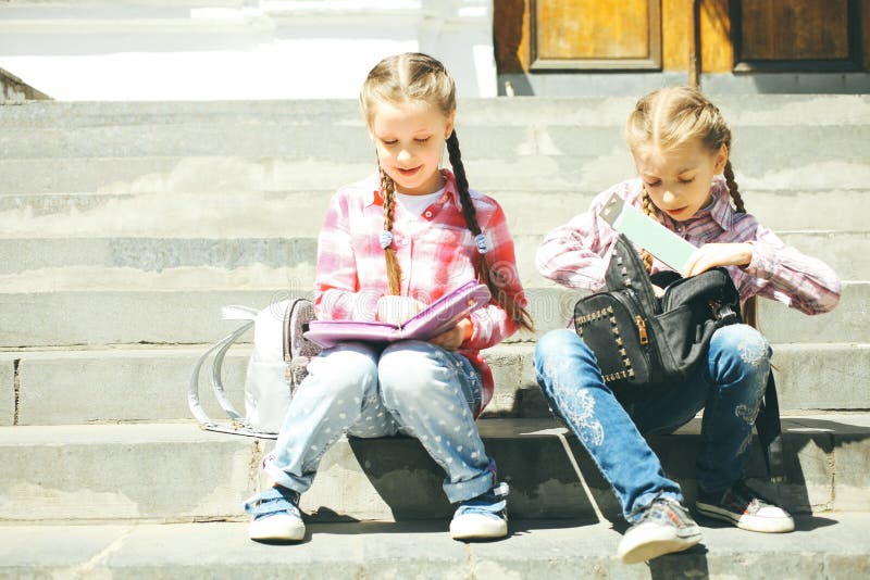 Two Classmates with with School Bags Stock Photo - Image of emotion ...