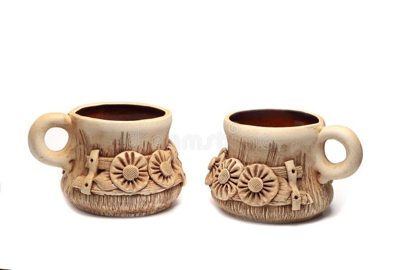 Two Clay Cups with Floral Ornament Stock Image - Image of objects ...