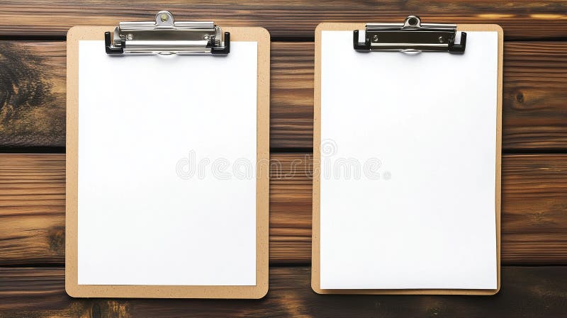 Two Clean, Empty Clipboards with White Paper on a Wooden Surface, Ready ...