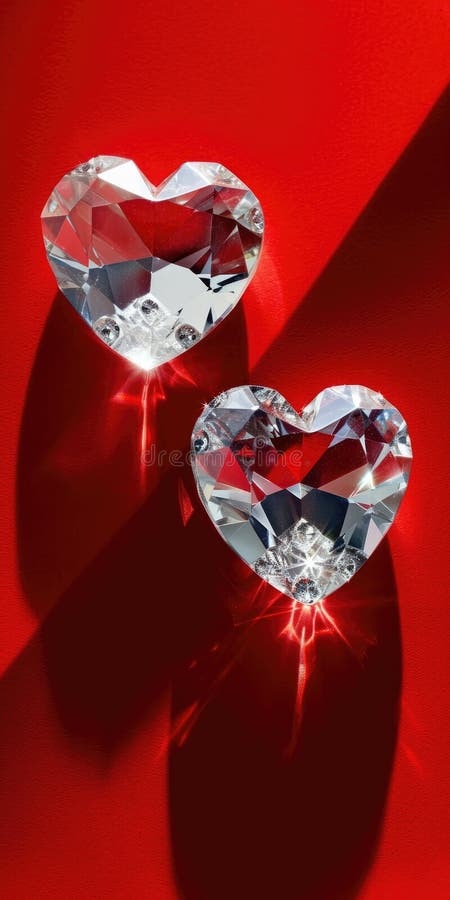 Two Clear Crystal Hearts on a Red Background Stock Photo - Image of ...