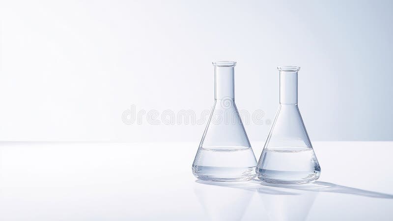Two Clear Erlenmeyer Flasks Filled with Liquid on White Surface ...