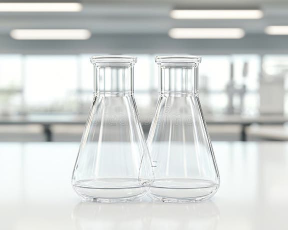 Two Clear Erlenmeyer Flasks on Lab Bench in Modern Laboratory Setting ...