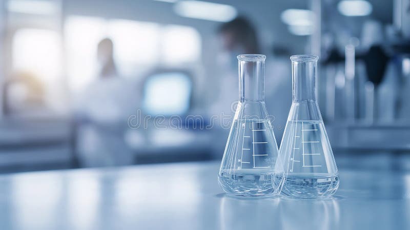 Laboratory Glassware with Blurred Scientists in Background AI Generated ...
