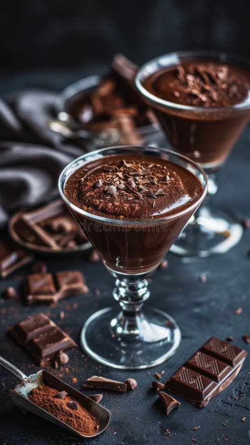 Two Clear Glasses Filled with Creamy Chocolate Pudding, Topped with ...