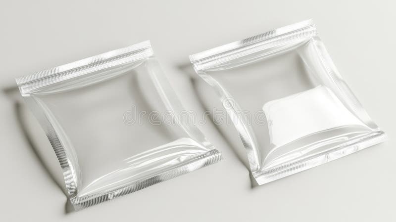 Two Clear Plastic Sachet Pouches on White Background Stock Illustration ...