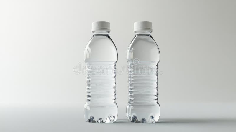 Two Clear Plastic Water Bottles with White Caps, Standing on a Light ...