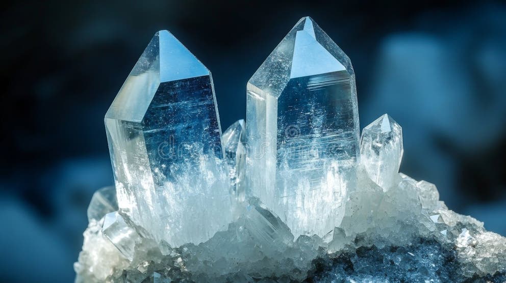 Two Clear Quartz Crystals in a Cluster Formation Stock Illustration ...