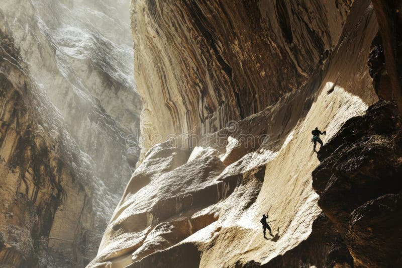 Two Climbers Ascending a Rocky Cliff Face Stock Illustration ...
