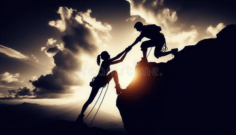 Two Climbers Helping Each Other Stock Illustration - Illustration of ...