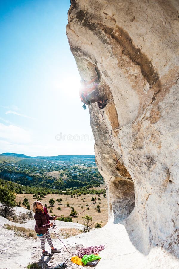 Two climbers are training. stock image. Image of people - 102527771
