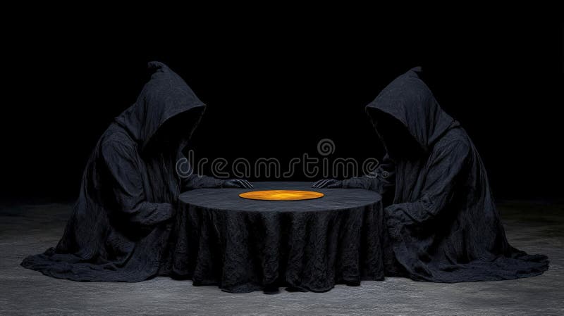 Two Cloaked Figures at a Table with an Orange Circle Dark Ambient ...