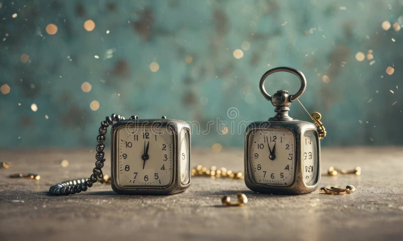 Two Clocks are Sitting on a Table, One of Which is Showing the Time of ...