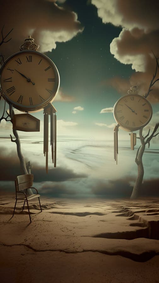 Two Clocks Sitting on Top of a Tree in the Middle of a Desert ...