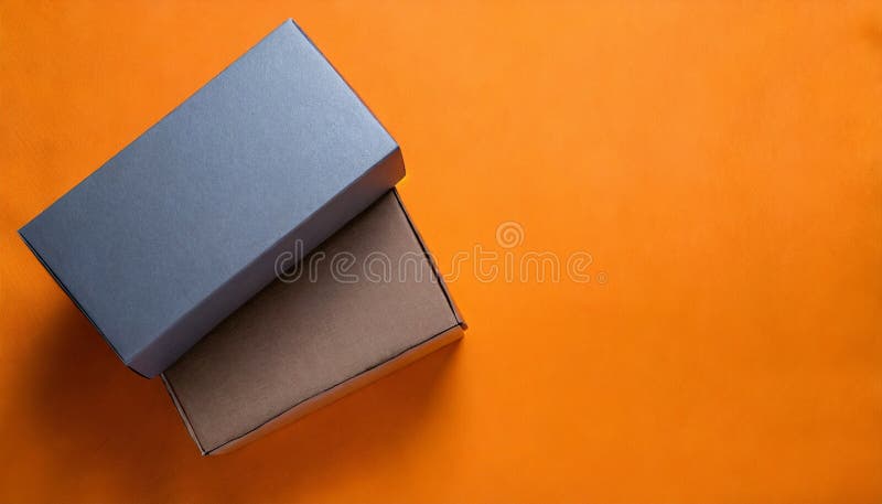 Two Closed Cardboard Boxes on Orange Backdrop. Craft Eco Package Stock ...