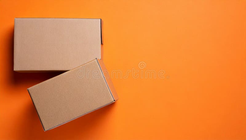 Two Closed Cardboard Boxes on Orange Backdrop. Craft Eco Package Stock ...