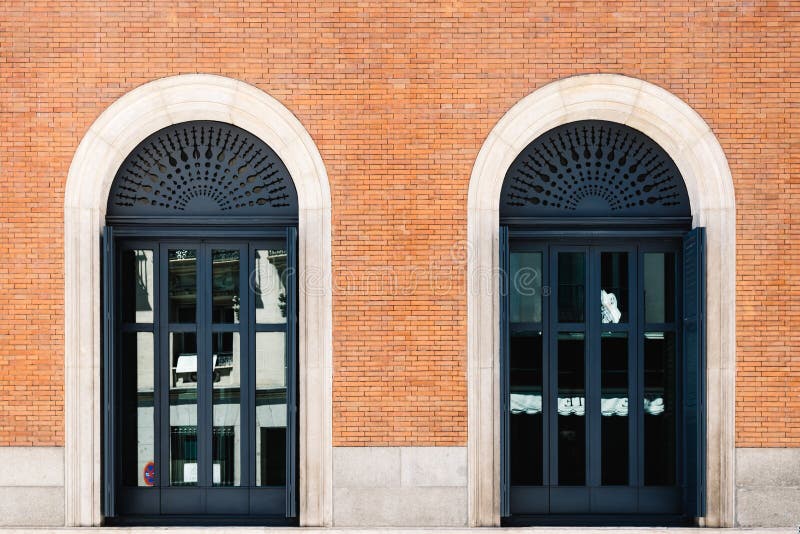 Two Doors at the Entrance of Building Stock Photo - Image of centre ...
