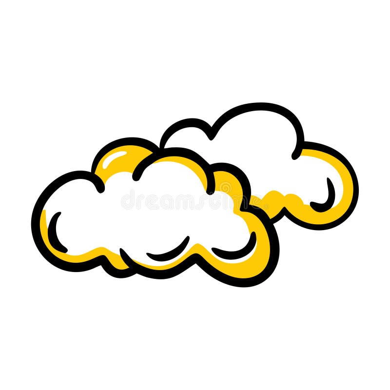 Two Clouds with a Bold Black Outline are Accented by a Bright Yellow ...