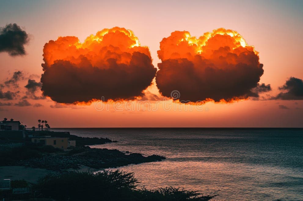 Two Clouds Floating High Up in the Clear Blue Sky Stock Photo - Image ...