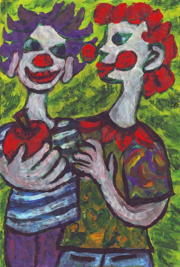 Two Clowns Friends Painting Stock Illustration - Illustration of ...