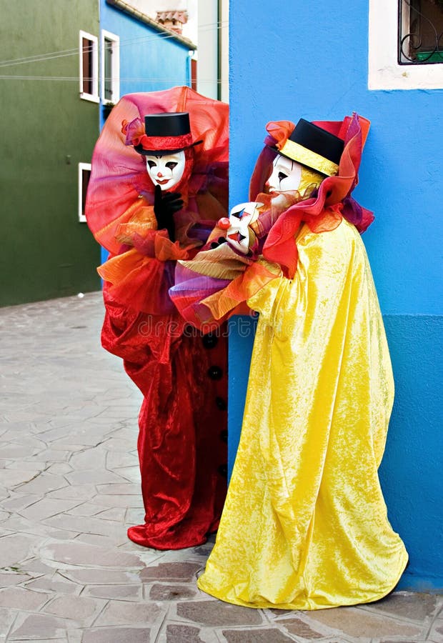 Two Clowns in Mask Performing Stock Image - Image of masked, costume ...