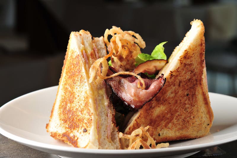 Two Club Sandwich with Baked Bacon Stock Image - Image of dinner ...
