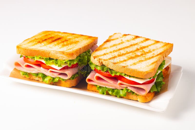 Club Sandwich with Ham, Cheese, Tomato and Lettuce Stock Image - Image ...