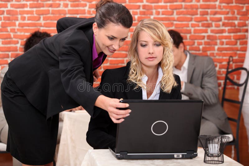 Two Co-worker in Restaurant Stock Photo - Image of company, purple ...