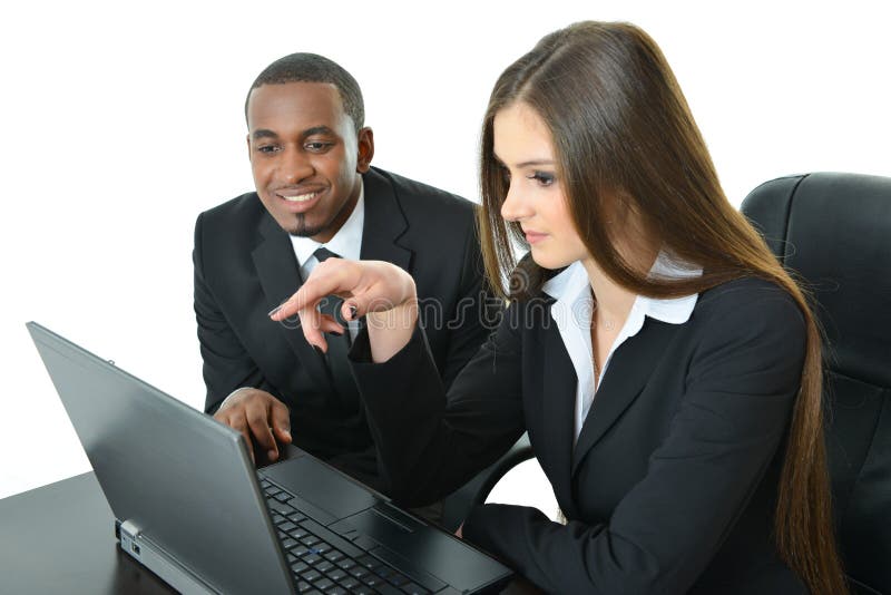 Two Co-Workers Looking at Laptop Stock Image - Image of minority ...