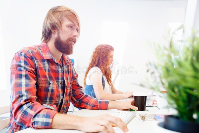 Co-workers Working Together Stock Photo - Image of indoors, budget ...