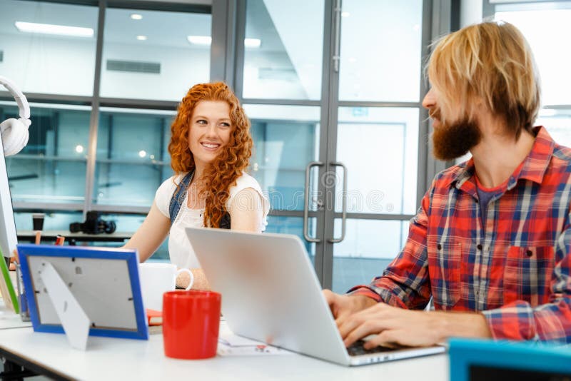 Two Co-workers Working Together Stock Photo - Image of computer ...