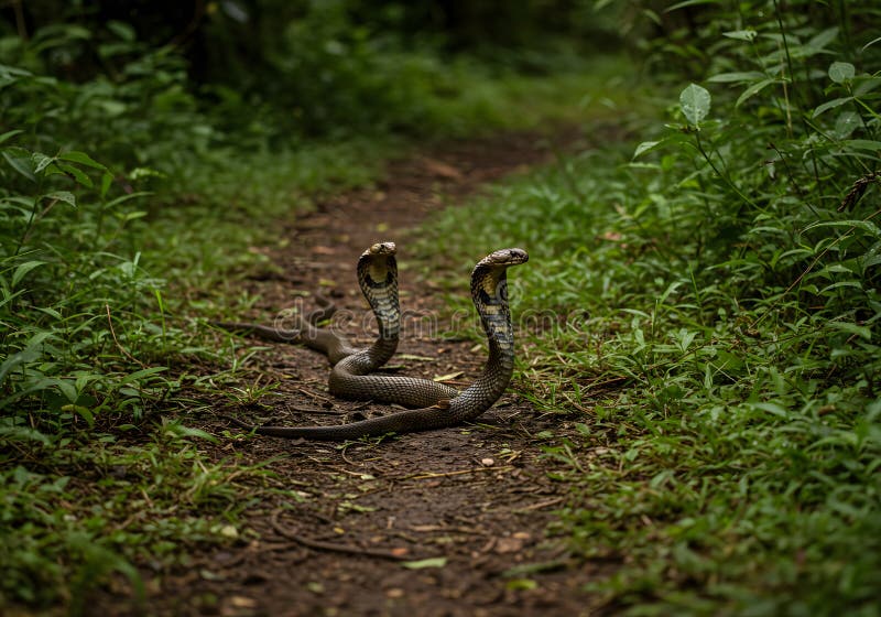 Two cobras on forest path stock illustration. Illustration of wild ...