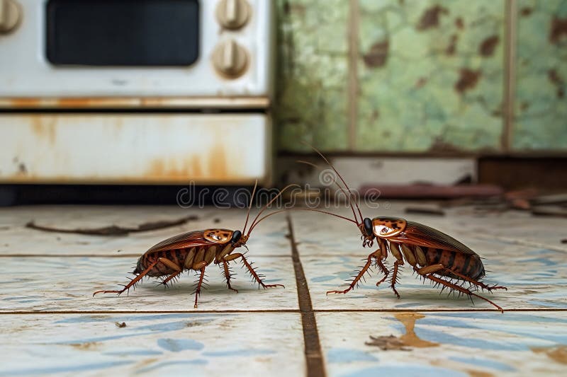 Two Cockroaches Facing Each Other in Dirty Kitchen Stock Photo - Image ...