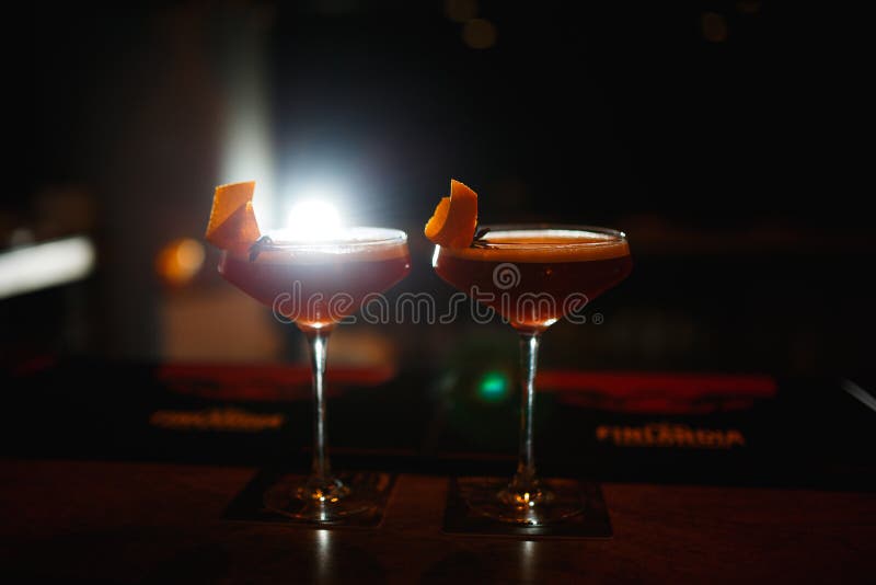 Two Cocktails at the Bar. Dark Key Photo Stock Image - Image of ...
