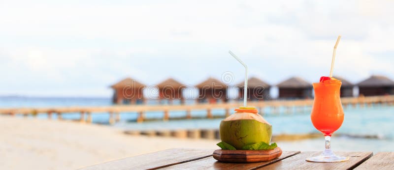 Two Cocktails on Luxury Beach Resort, Panorama Stock Photo - Image of ...