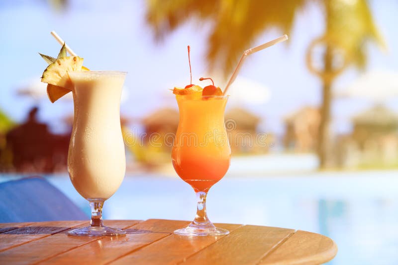 Two Cocktails on Luxury Beach Resort Stock Photo - Image of paradise ...