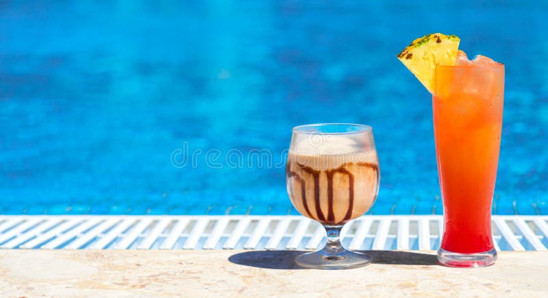 Two Cocktails on Luxury Resort at the Pool Stock Image - Image of fresh ...