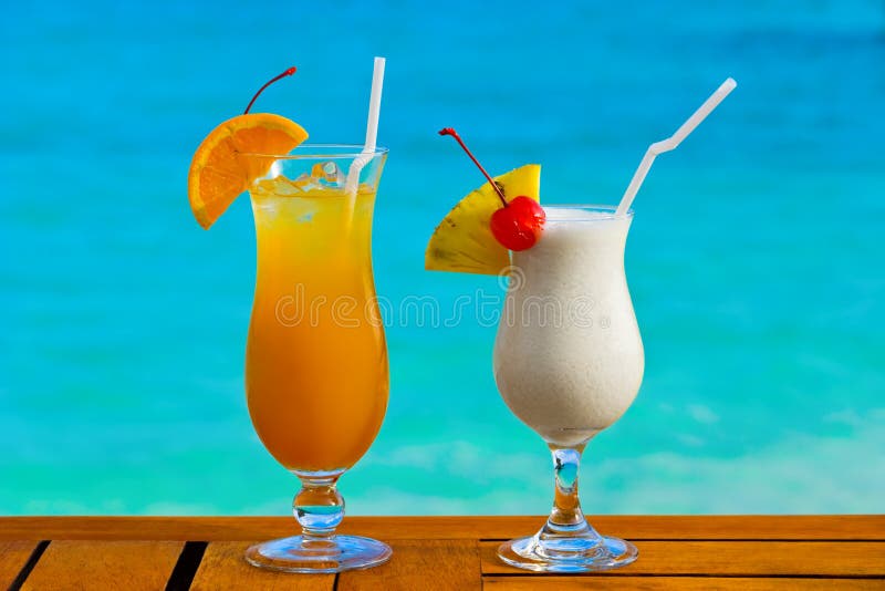 Two Cocktails on Table at Beach Cafe Stock Photo - Image of berry ...