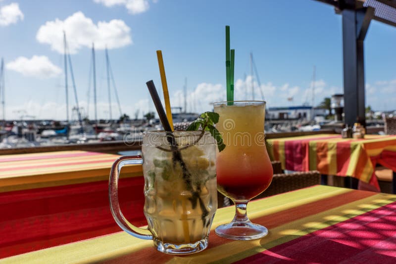 Two Cocktails on the Table in the Outdoor Restaurant Stock Photo ...