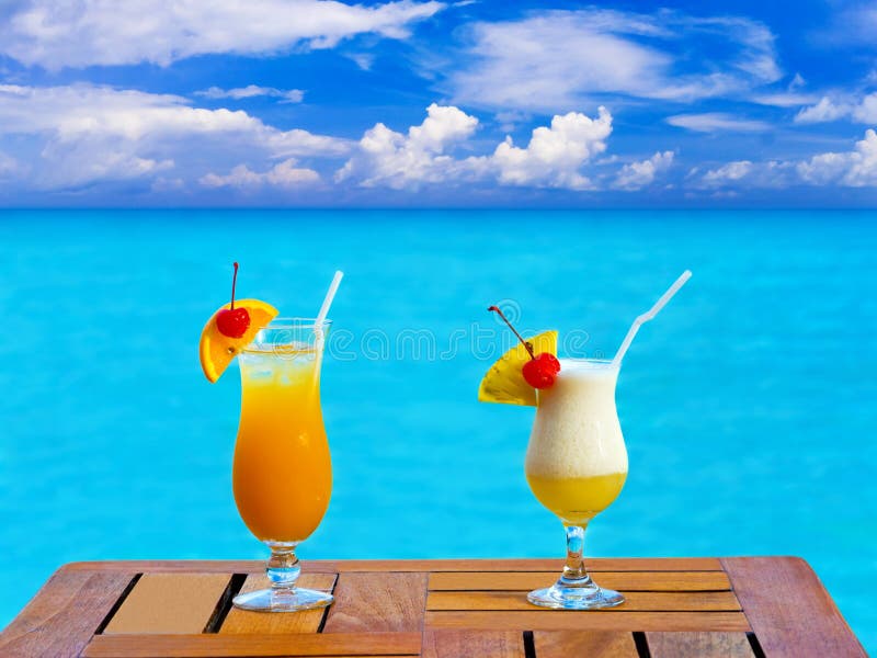 Two Cocktails on Table at Beach Cafe Stock Photo - Image of berry ...