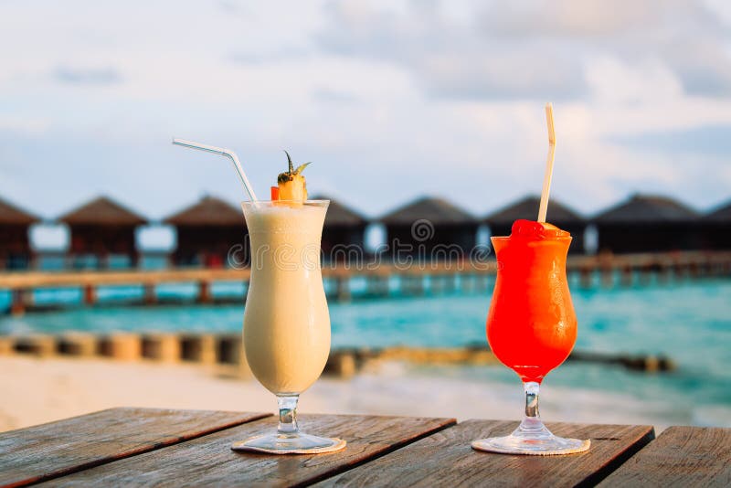 Two Cocktails on Tropical Beach Resort Stock Photo - Image of ...