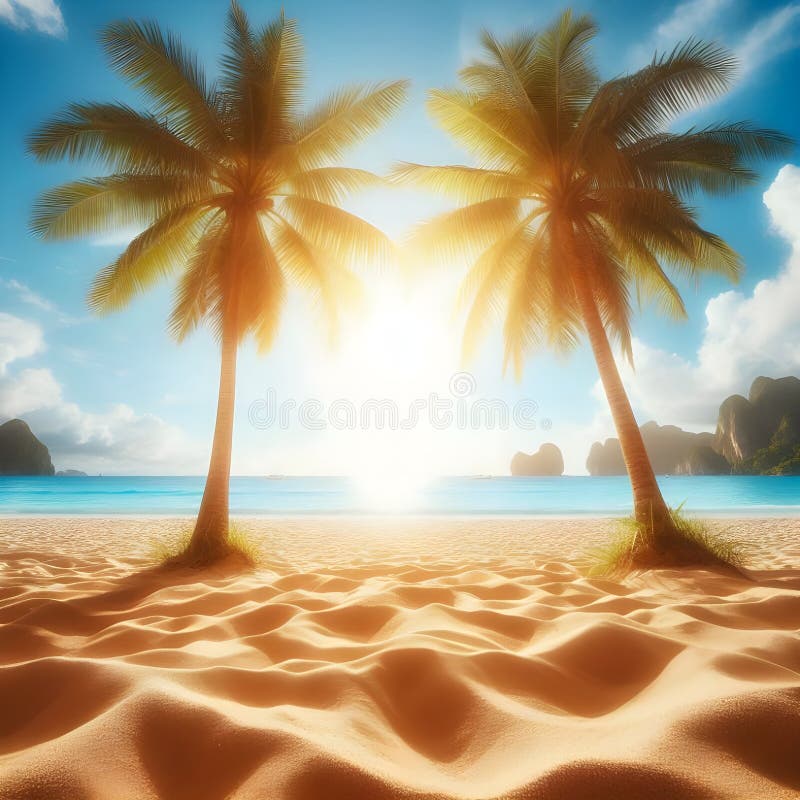 Two Coconut Palm Trees Swaying in the Breeze on a Tropical Beach. Stock ...