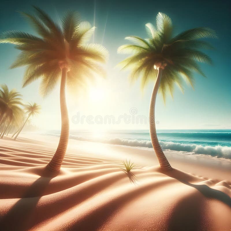 Two Coconut Palm Trees Swaying in the Breeze on a Tropical Beach. Stock ...