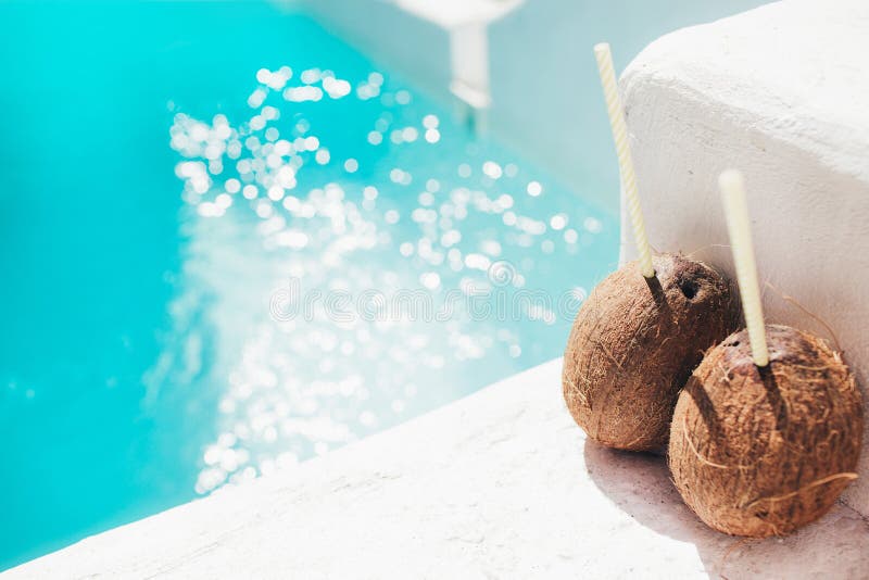 Two Coconut Water Drinks, Stand Near the Pool Stock Photo - Image of ...