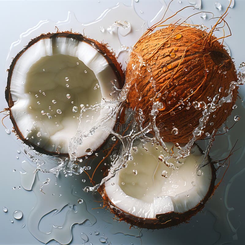 Two Coconuts are Being Splashed with Water Stock Image - Image of drop ...