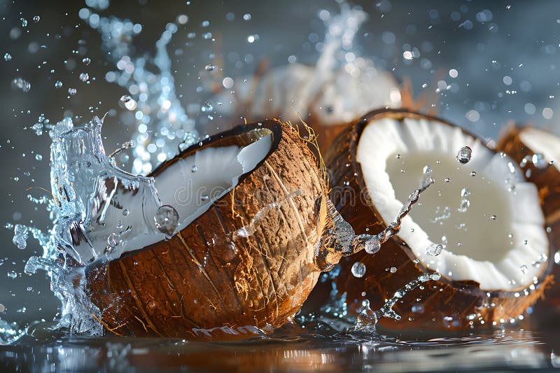 Two Coconuts Being Splashed with Water Stock Photo - Image of beach ...