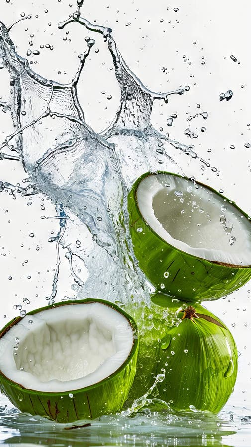 Two Coconuts are Being Splashed with Water Stock Photo - Image of fall ...